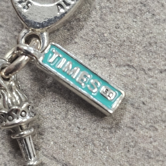 Pandora | Jewelry | Authentic Pandora Nyc Apple Torch And Street Sign Triple Dangle Charm | Poshmark